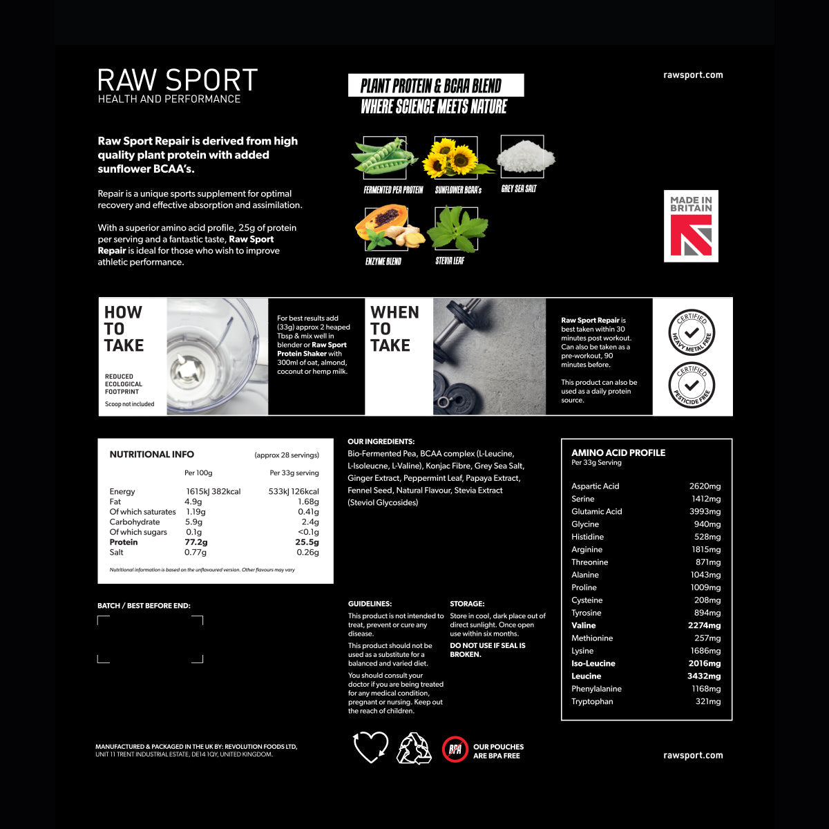 Everyday Repair Plant Based Protein Powder Repair by Raw Sport ...